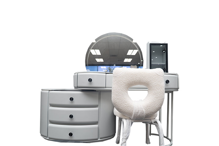 Eterna Vanity Desk with LED Mirror & Glass Display – Shangri-La Decors