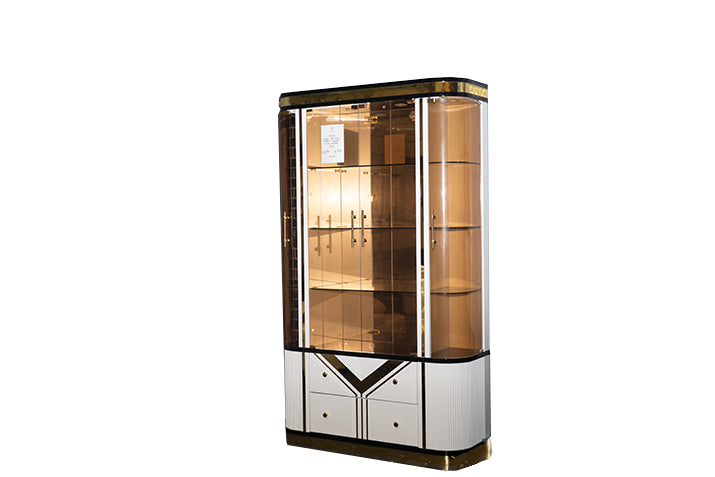 Modern Art Deco Display Cabinet – White, Black & Gold with LED Lighting ...