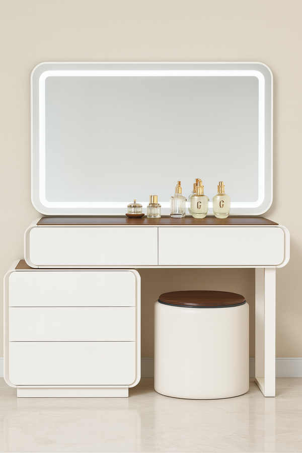 Lumière Modern Vanity Desk with LED Mirror & Stool – Shangri-La Decors